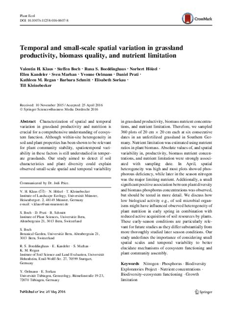 Pdf Temporal And Small Scale Spatial Variation In Grassland