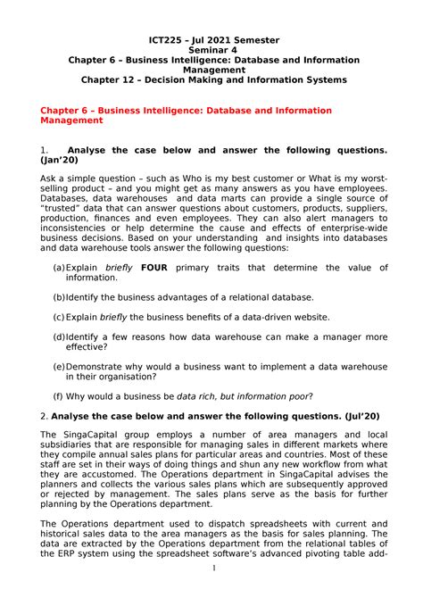 Ict225 E Tutorial 4 Chps 6 And 12 Jul2021 Ict225 Jul 2021