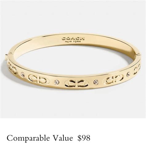 Coach Accessories New Coach Signature Hinged Bangle In Gold Color