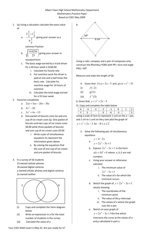 Csec Math Practice Paper May 2009