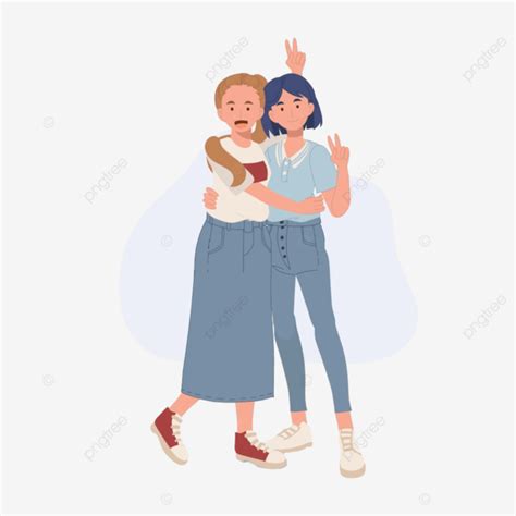 أفضل أصدقاء عناق صديق الفتيات يحضن مبتهج كرتون Png والمتجهات للتحميل