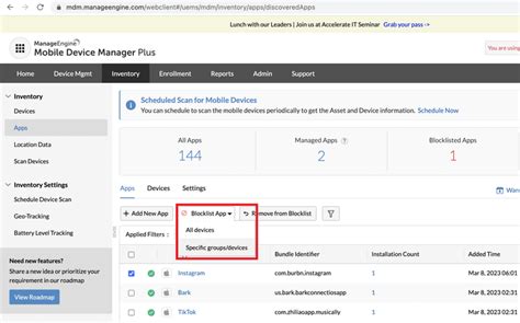 block an app dashboard
