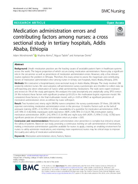 Pdf Medication Administration Errors And Contributing Factors Among Nurses A Cross Sectional