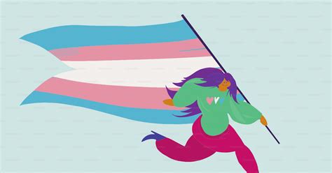 트랜스젠더 깃발을 손에 들고 달리는 사람의 그림 프라이드 컬렉션 삽화의 일부 벡터 Unsplash의 공생 이미지