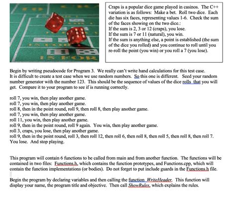Solved C Craps Game Multi File Program Can Someone Please