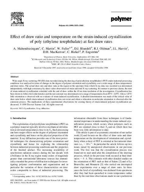 Pdf Effect Of Draw Ratio And Temperature On The Strain Induced Crystallization Of Poly