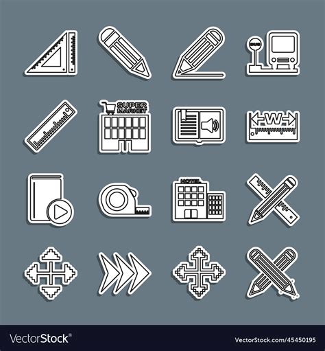 Set Line Crossed Pencil Ruler And Measuring Vector Image