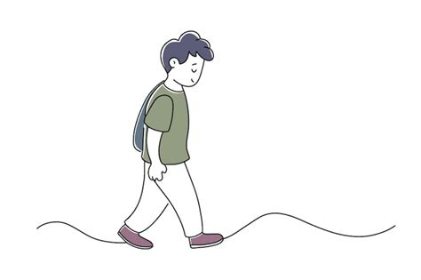 거리에서 고 있는 슬픈 소년 은 색 바탕에 연속적인 라인 아트 터 일러스트레이션 프리미엄 벡터