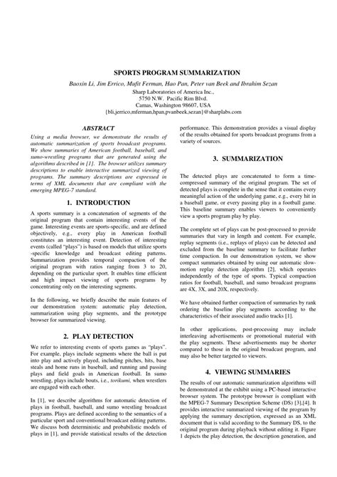 Pdf Sports Program Summarization