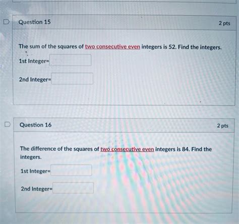 Solved The Sum Of The Squares Of Two Consecutive Even