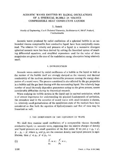 Pdf Acoustic Waves Emitted By Radial Oscillations Of A Spherical Bubble In Viscous