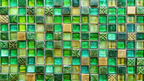 Intricate Green And Gold Mosaic Tile Wall Texture Generative Ai Stock Illustration