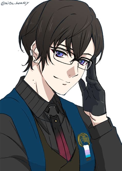 Hikari Mitsu Honey Shikinagi Akira Nijisanji Highres Boy Black Gloves Black Shirt Blue