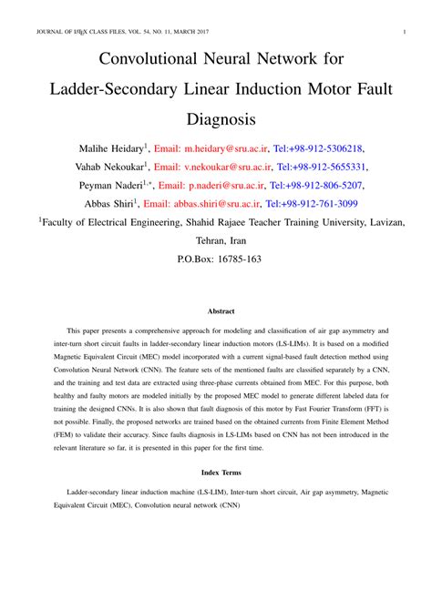 PDF Convolutional Neural Network For Ladder Secondary Linear Induction Motor Fault Diagnosis