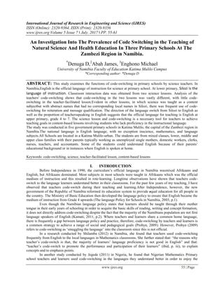 An Investigation Into The Prevalence Of Code Switching In The Teaching Of Natural Science And