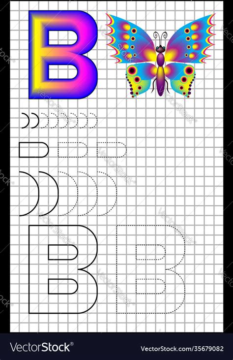 Educational Page With Letter B On A Square Paper Vector Image
