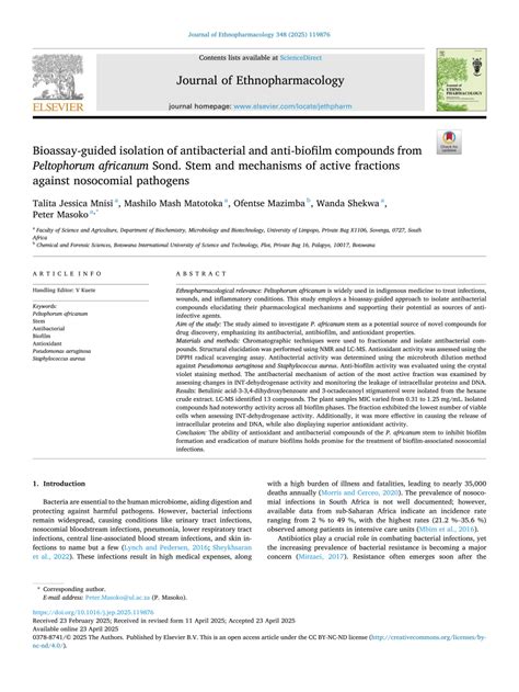 Pdf Bioassay Guided Isolation Of Antibacterial And Anti Biofilm Compounds From Peltophorum