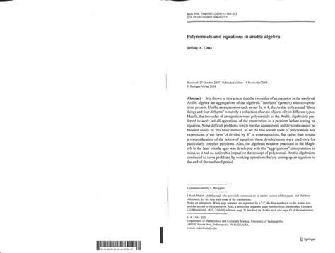 Pdf Polynomials And Equations In Arabic Algebra