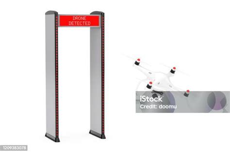 금속 탐지기가있는 안전한 보안 연습 게이트는 카메라로 공기 무인 항공기를 감지했습니다 3d 렌더링 감시에 대한 스톡 사진 및 기타 이미지 Istock