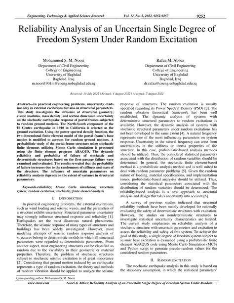 Pdf Reliability Analysis Of An Uncertain Single Degree Of Freedom System Under Random Excitation