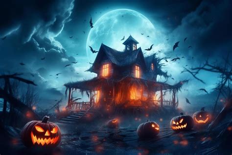 Haunted House On Halloween Celebration Concept Spooky House Halloween Background With Deserted