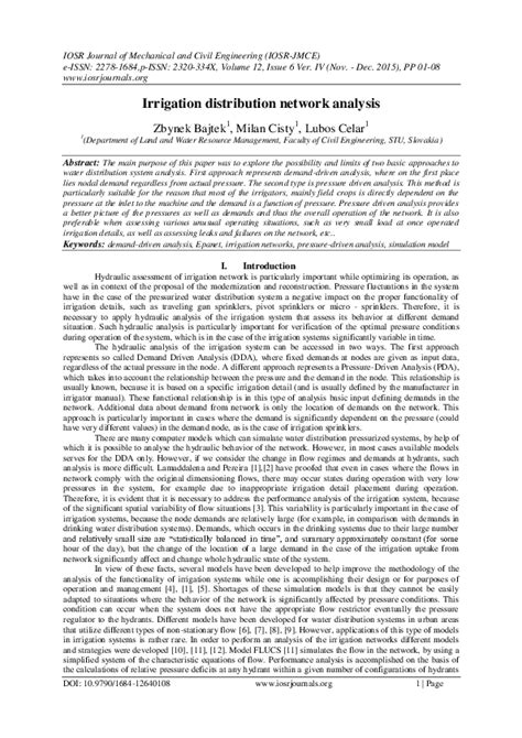 Pdf Irrigation Distribution Network Analysis