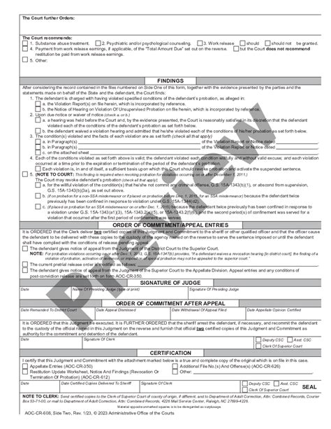 North Carolina Judgment And Commitment Upon Revocation Of Probation Or