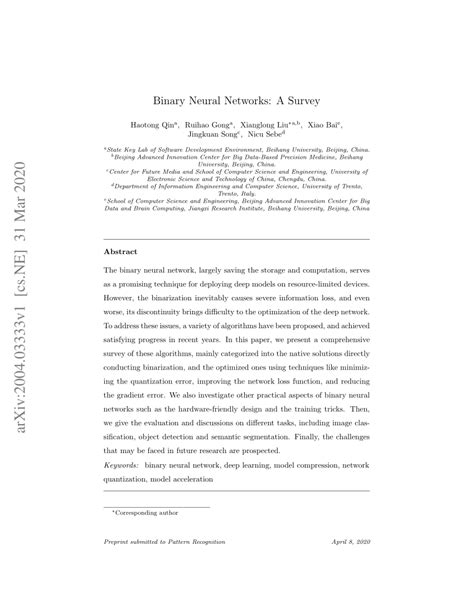Pdf Binary Neural Networks A Survey