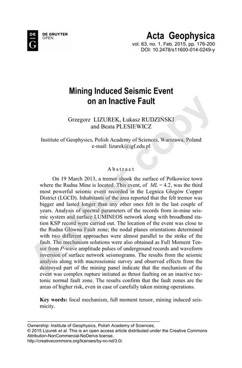 Pdf Mining Induced Seismic Event On An Inactive Fault