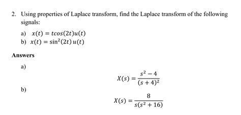 Solved Using Properties Of Laplace Transform Find The Chegg Com