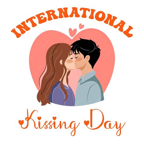 색 배경 에서 키스 하는 만적 인 소년과 소녀 를 터 일러스트레이션 으로 만니다 프리미엄 벡터