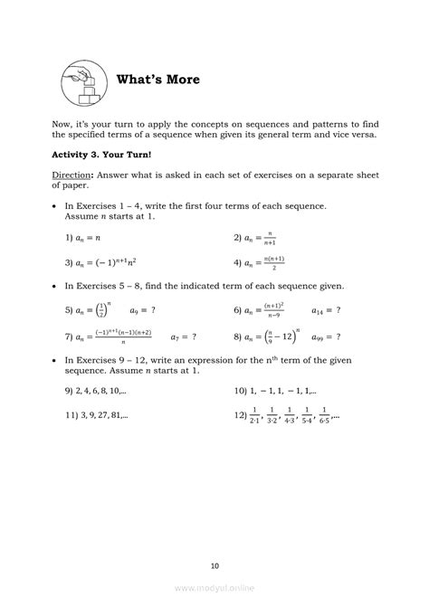 Math 10 Module 1 Generating Patterns Grade 10 Modules