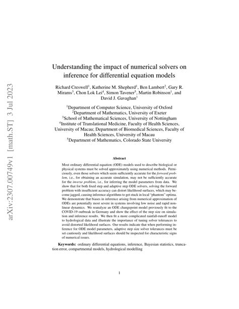 Pdf Understanding The Impact Of Numerical Solvers On Inference For Differential Equation Models