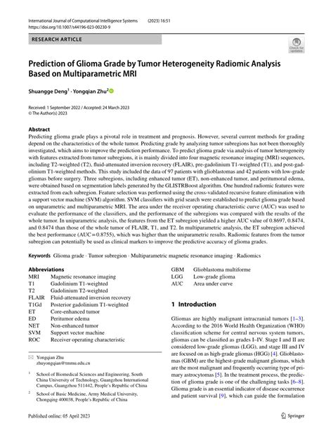 Pdf Prediction Of Glioma Grade By Tumor Heterogeneity Radiomic Analysis Based On