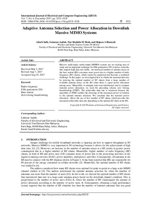 Pdf Adaptive Antenna Selection And Power Allocation In Downlink