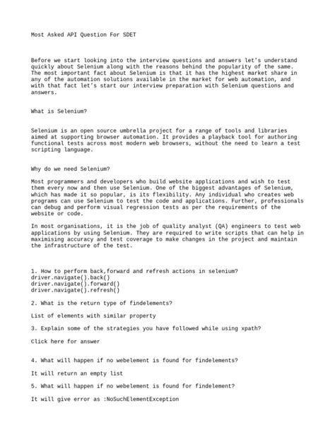 Selenium Interview Question Pdf Selenium Software Computing