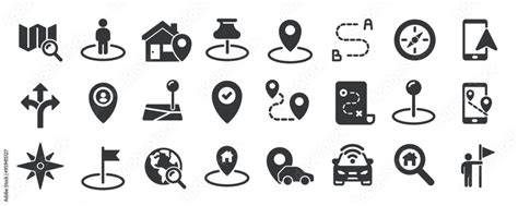 Navigation Glyph Solid Icons Collection Containing Gps Map Location Route Minimal Icon And