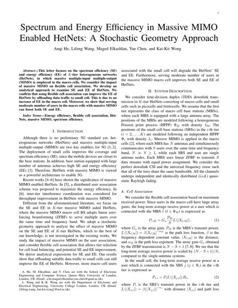 Pdf Spectrum And Energy Efficiency In Massive Mimo Enabled Hetnets A Stochastic Geometry Approach
