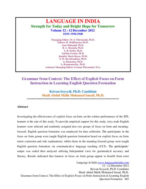 Pdf Grammar From Context The Effect Of Explicit Focus On Form