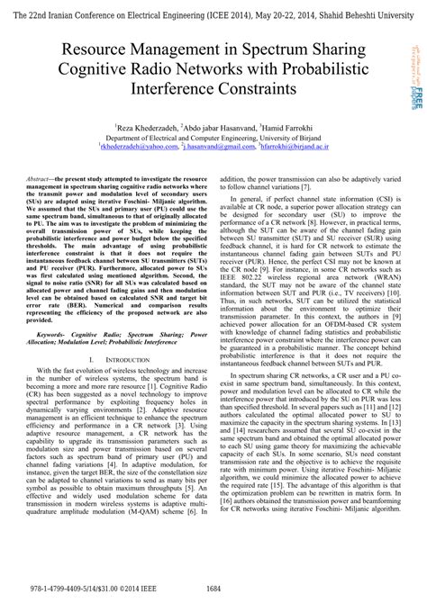 Pdf Resource Management In Spectrum Sharing Cognitive Radio Networks