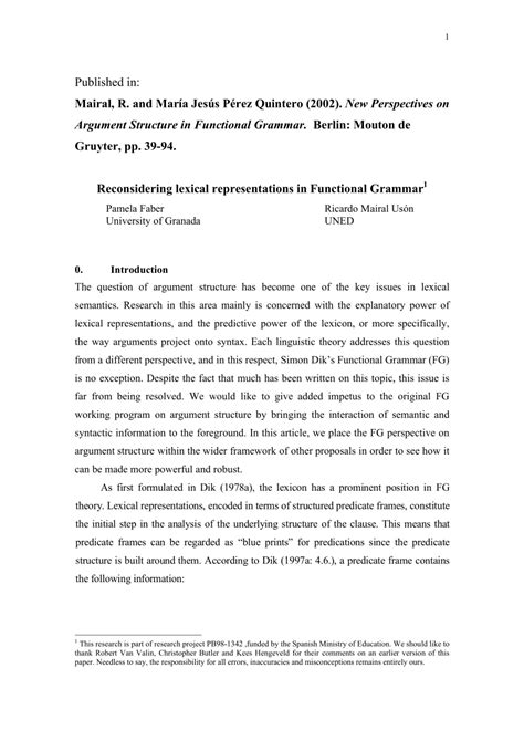 pdf reconsidering lexical representations in functional grammar