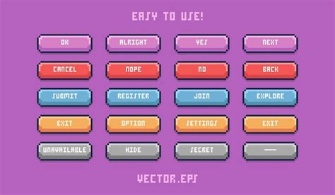 Premium Vector Collection Set Button Action Game Ui In Pixel Art Cute Soft Style Dark Red