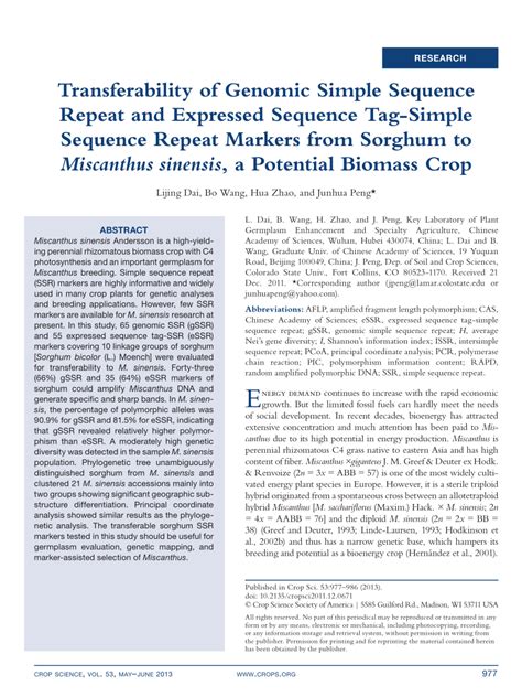 Pdf Transferability Of Genomic Simple Sequence Repeat And Expressed