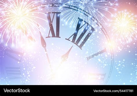 New Year Countdown Clock With Fireworks Royalty Free Vector