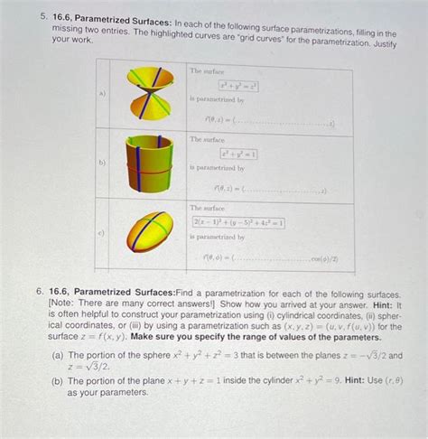 Solved 5 16 6 Parametrized Surfaces In Each Of The