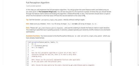 solved full perceptron algorithm 1 point possible graded
