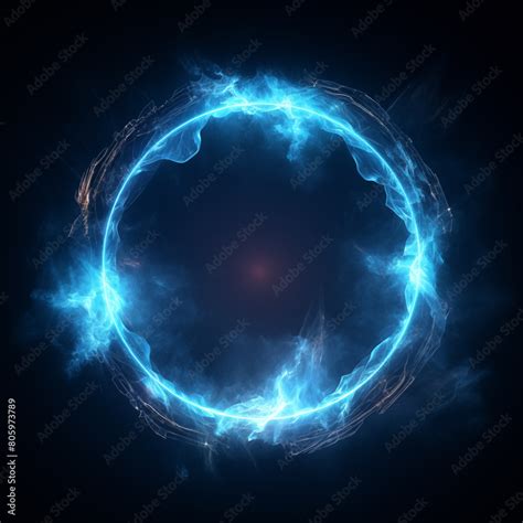 Blue Glowing Ring On A Dark Background Blue Energy Circle Glowing Blue Smoke Ring Decorative