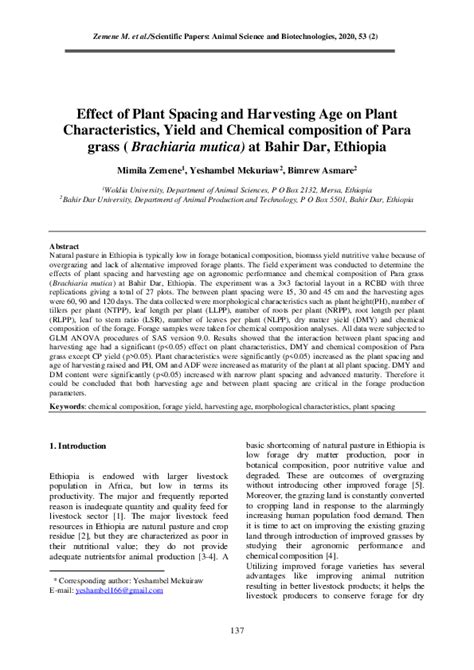 Pdf Effect Of Plant Spacing And Harvesting Age On Plant