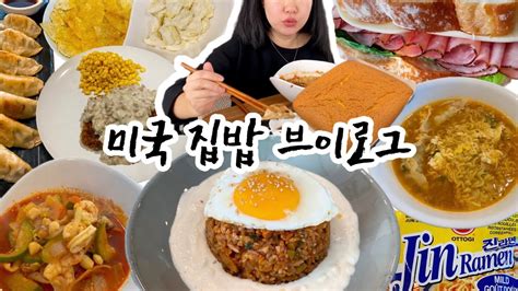 먹방 브이로그 🇺🇸미국 집밥 Vlog🍚 사먹을데가 없으면 만들어 먹는다 ️ 짬뽕 크림 김치볶음밥 대만 카스테라 샌드위치
