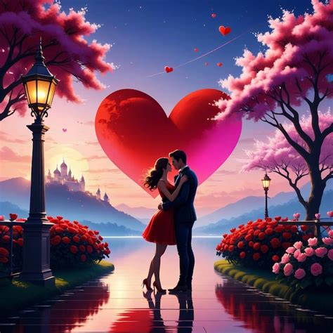 Happy Valentine Day Red Roses Expression Of Love Couple Holding Bright Red Rose In Hands